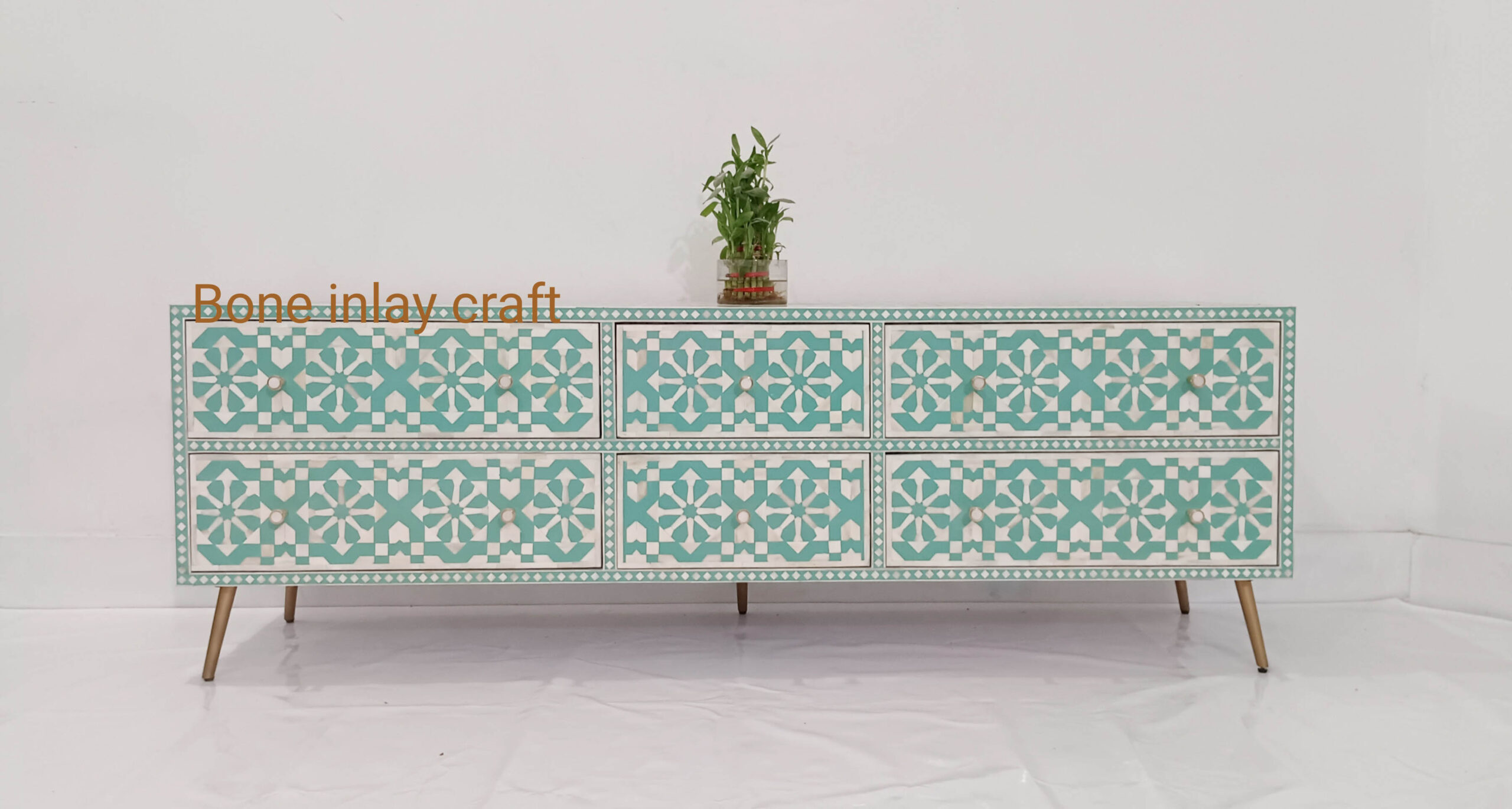 Bone Inlay Media Console 6 Drawers - Boneinlaycrafts
